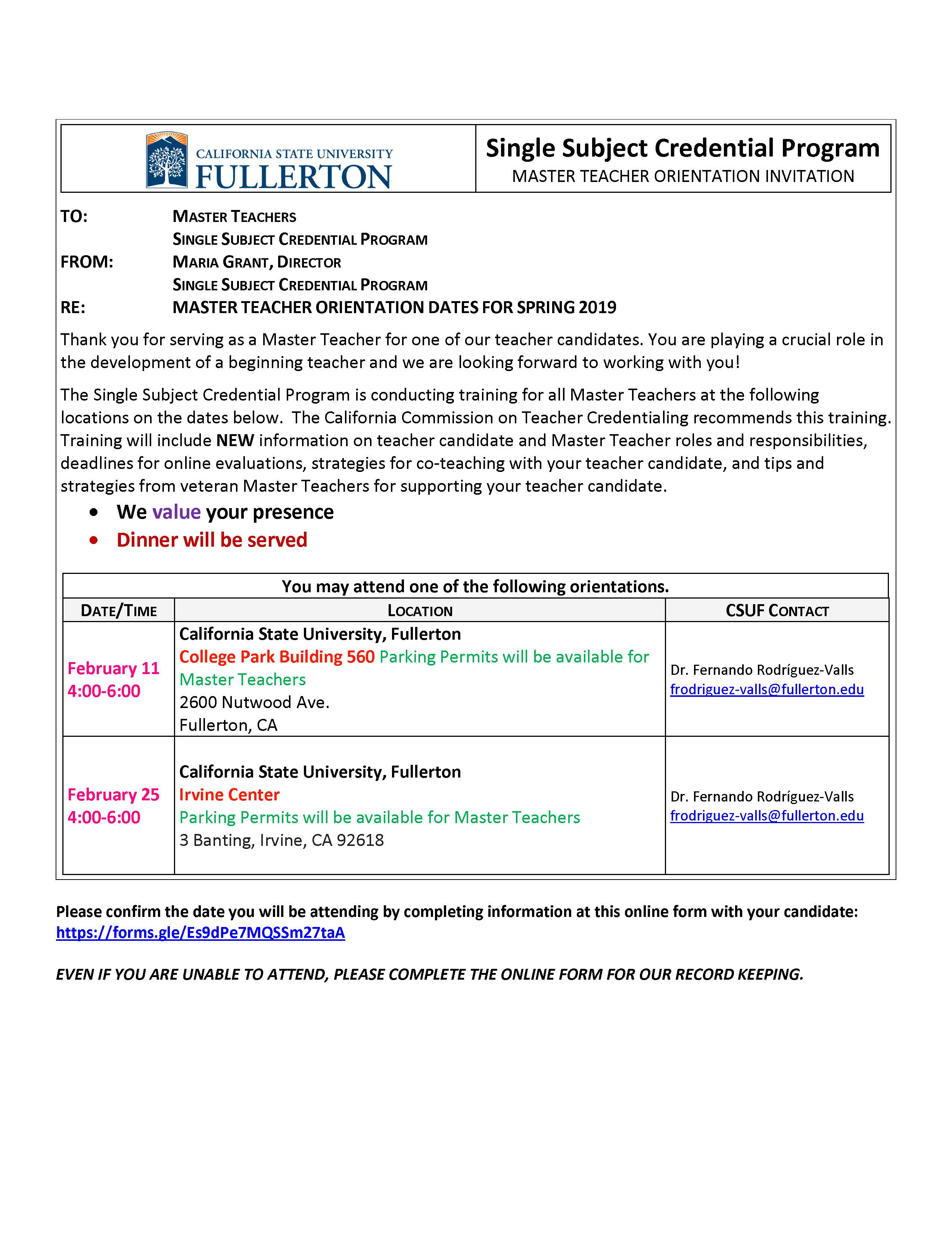 Master Teachers - Single Subject Credential Program Student Handbook | CSUF