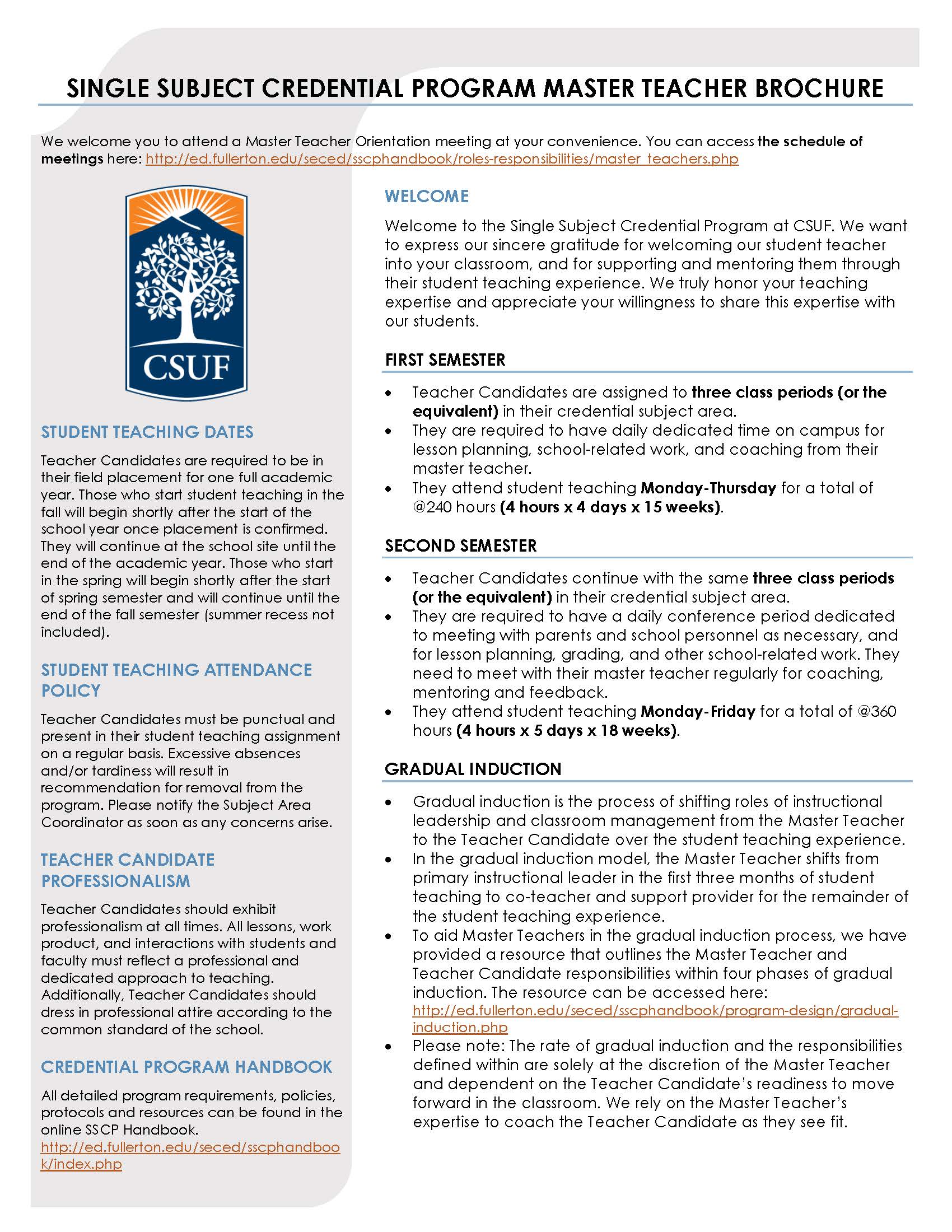 Master Teachers - Single Subject Credential Program Student Handbook | CSUF